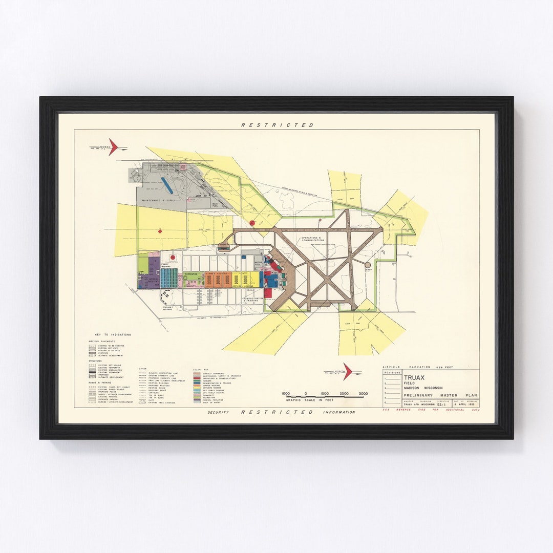 Traux Field Map 1952 Old Map of Traux Field Art Vintage Print Framed ...