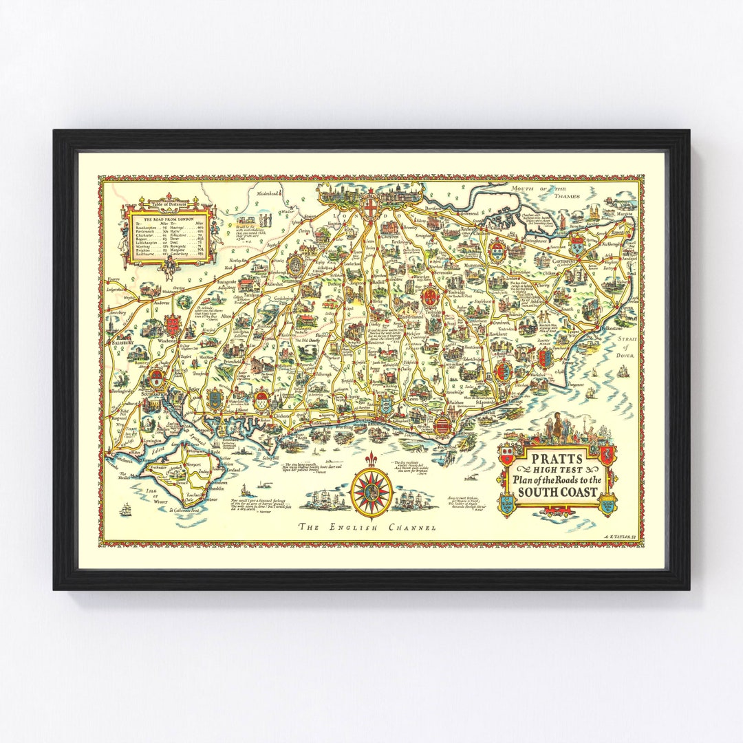 England's South Coast Map 1932 Old Map of England's South Coast England ...