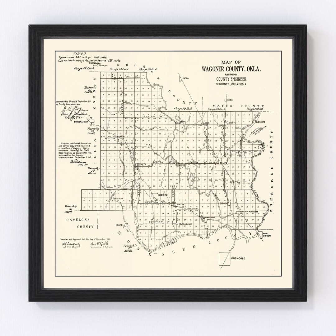 Wagoner County Map 1915, Vintage Wagoner County Map, Old Wagoner County ...