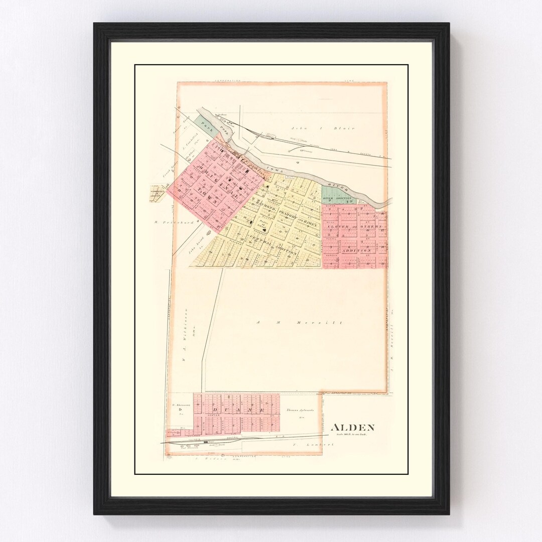 Alden Map 1892, Vintage Alden Map, Old Alden Iowa Art, Wall Art Gift ...