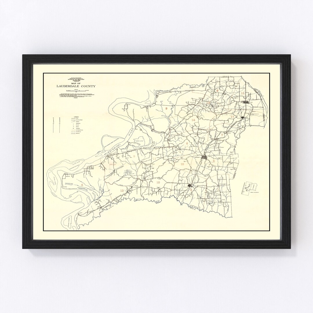 Lauderdale County Map 1935, Vintage Lauderdale County Map, Old ...