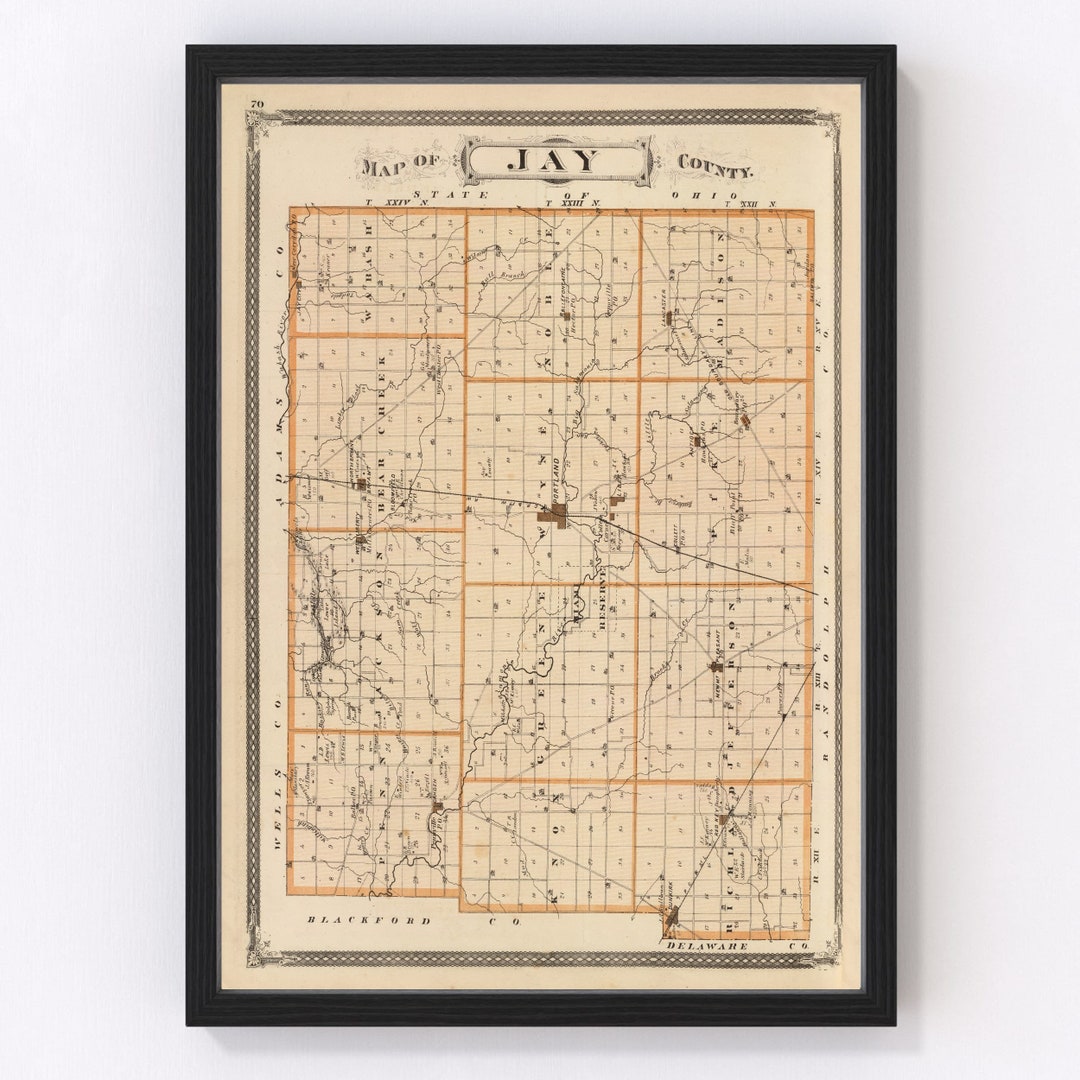 Jay County Map 1876, Vintage Jay County Map, Old Jay County Indiana Art ...