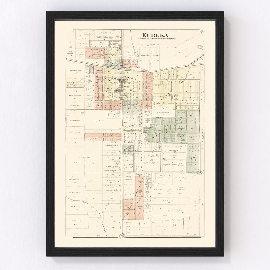 Eureka Map 1893 Old Map of Eureka Illinois Art Vintage Print Framed ...