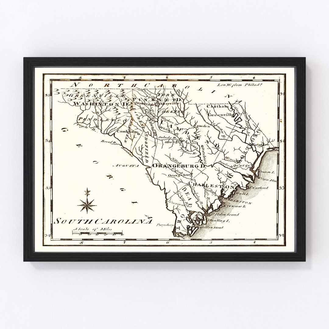South Carolina Map 1795 Old Map of South Carolina Art Vintage Print ...