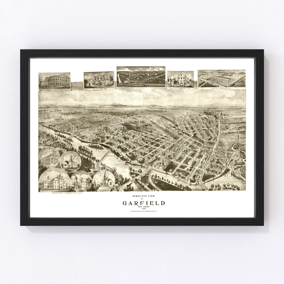 Garfield Map 1909, Vintage Garfield Map, Old Garfield New Jersey Art ...