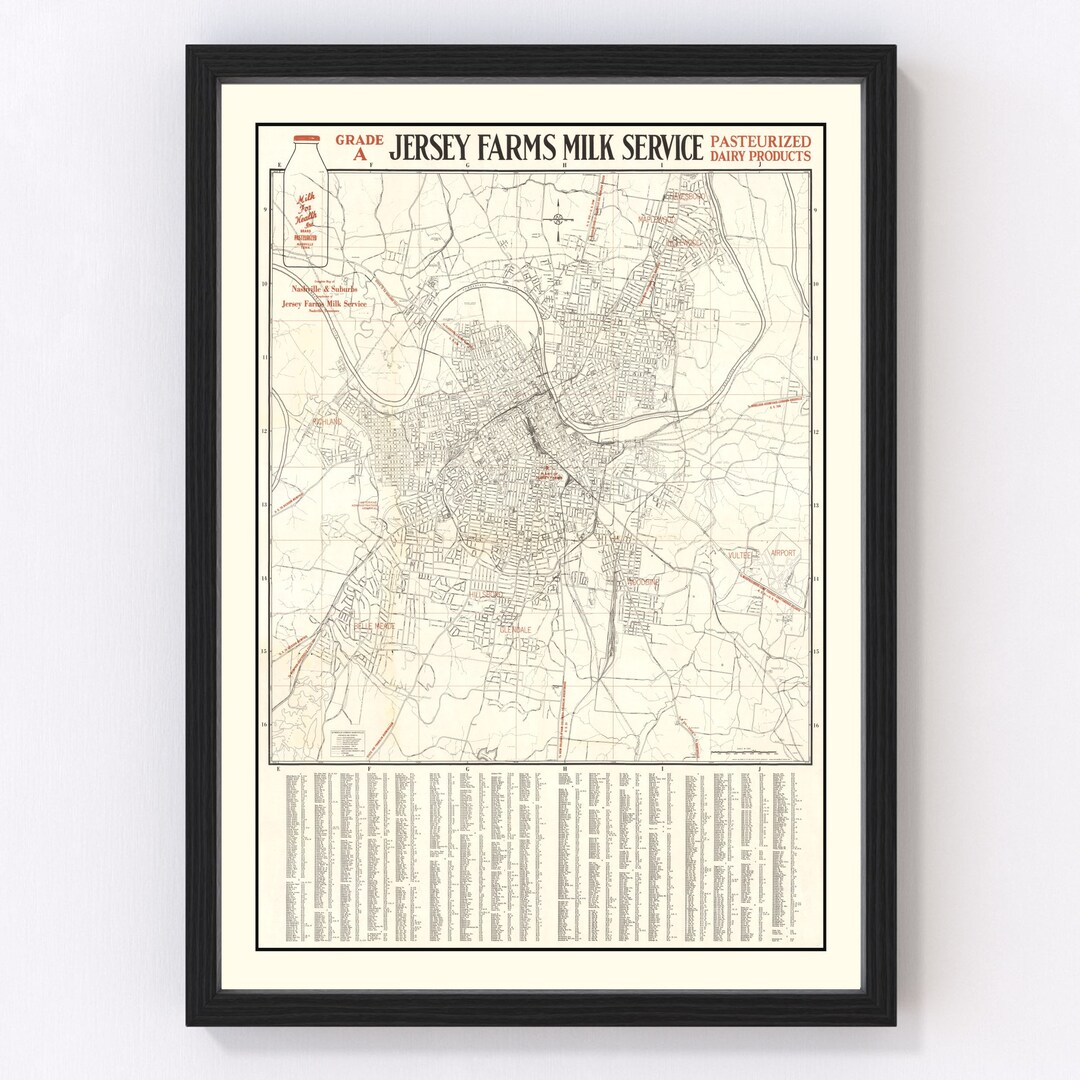 Nashville Map 1947, Vintage Nashville Map, Old Nashville Tennessee Art ...