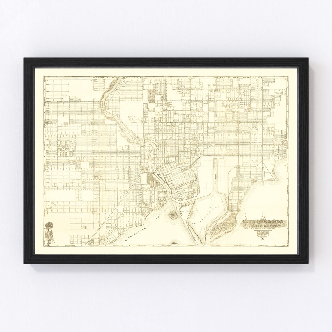 Tampa Map 1913 Old Map of Tampa Florida Art Vintage Print Framed Canvas ...