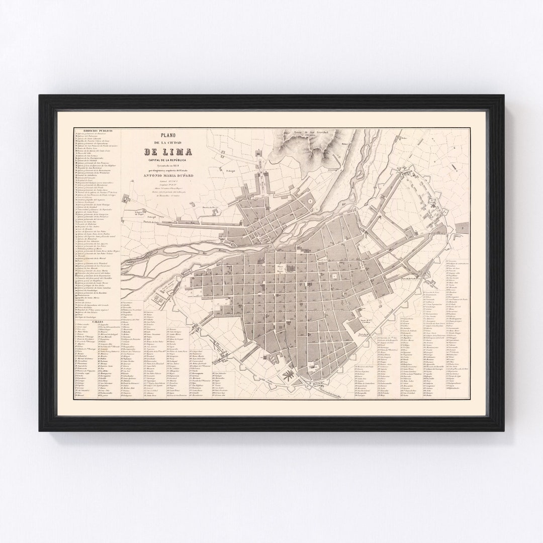 Lima Map 1865, Vintage Lima Map, Old Lima Art, Wall Art Gift for Lima ...
