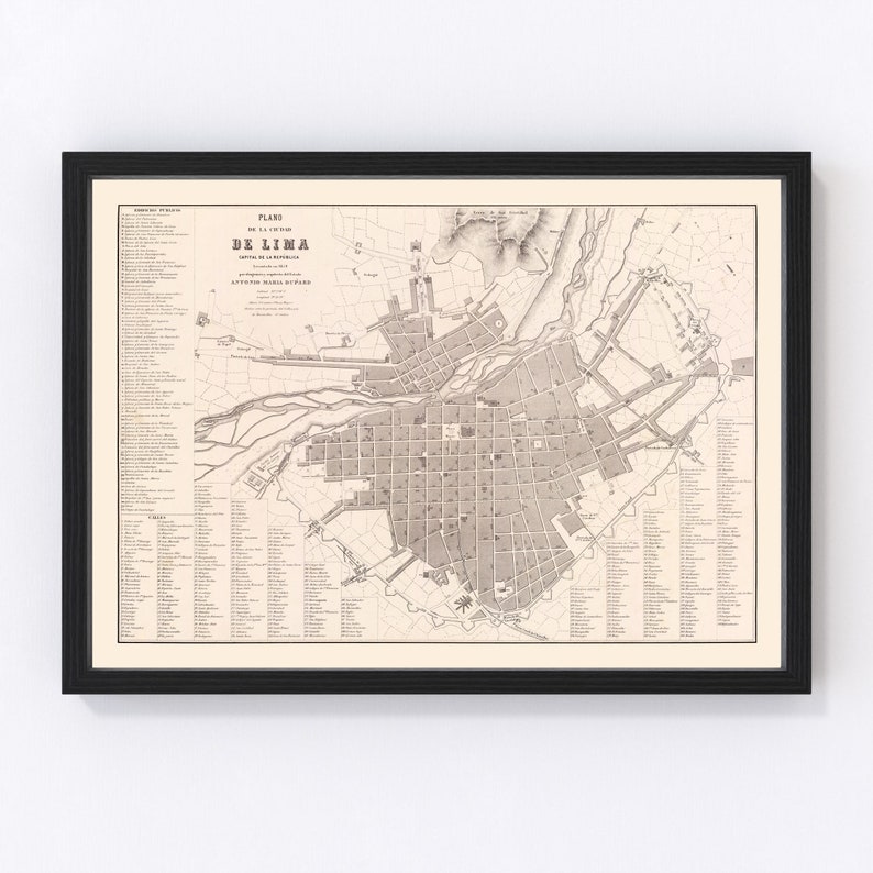Lima Map 1865, Vintage Lima Map, Old Lima Art, Wall Art Gift for Lima ...