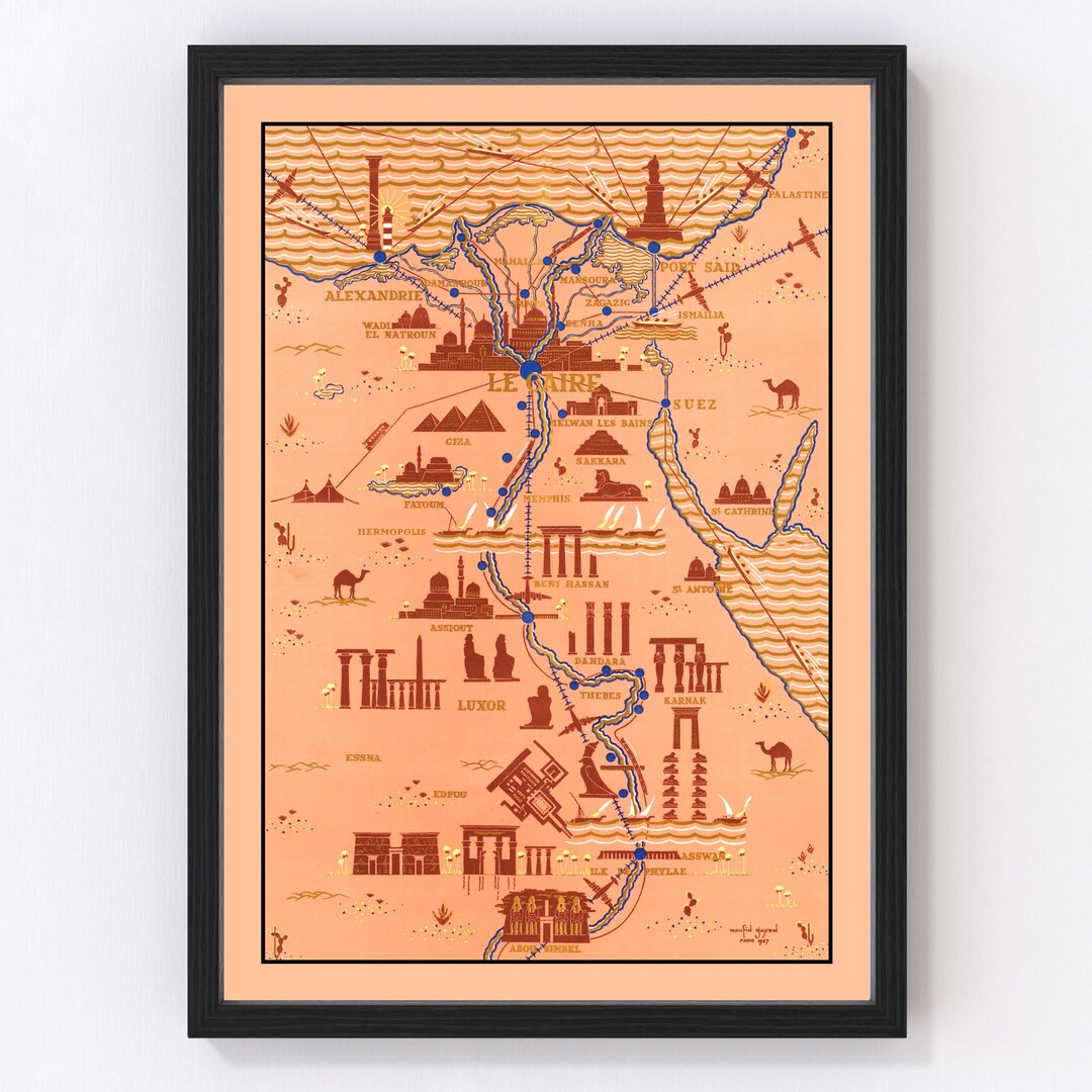 Egypt Map 1937 Old Map of Egypt Art Print Framed Wall Art Vintage ...