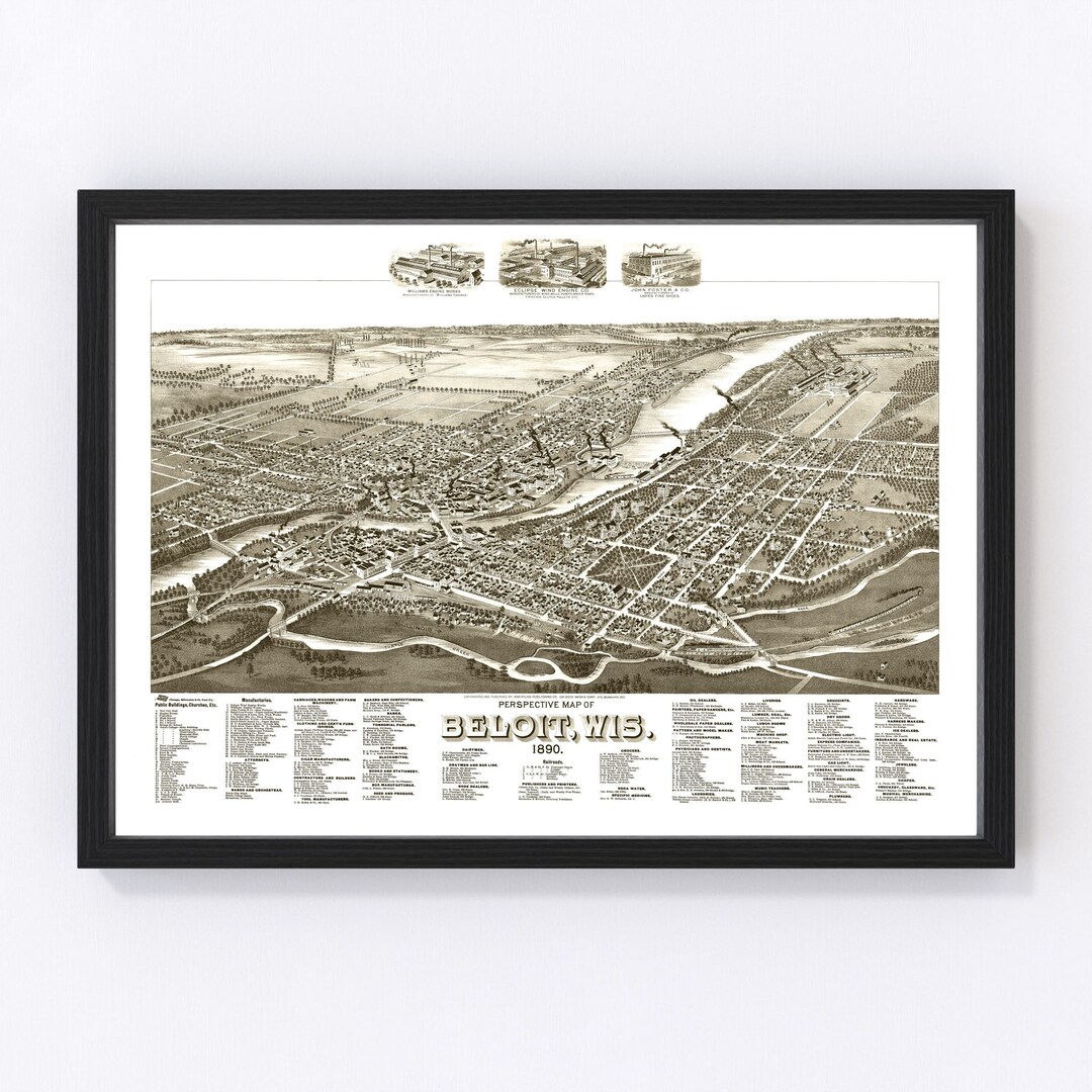 Beloit Map 1890 - Old Map of Beloit Wisconsin Art Vintage Print Framed ...