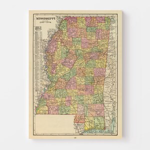 Mississippi Map 1909, Vintage Mississippi Map, Old Mississippi Art ...