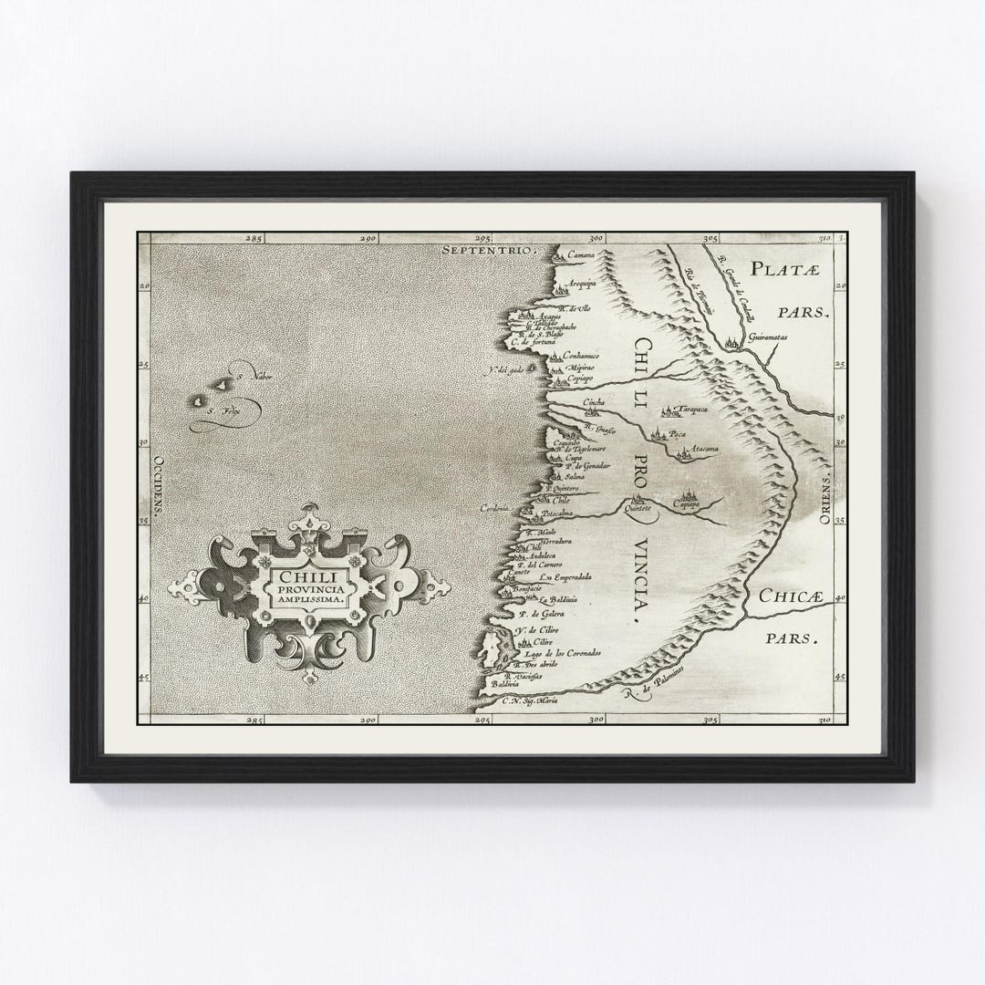 Chile Map 1597, Vintage Chile Map, Old Chile Art, Wall Art Gift for ...