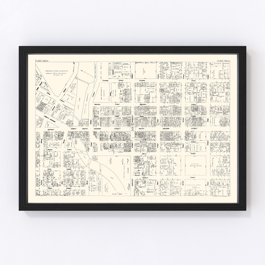 Flint Map 1929 Old Map of Flint Business Section Michigan Art Vintage ...