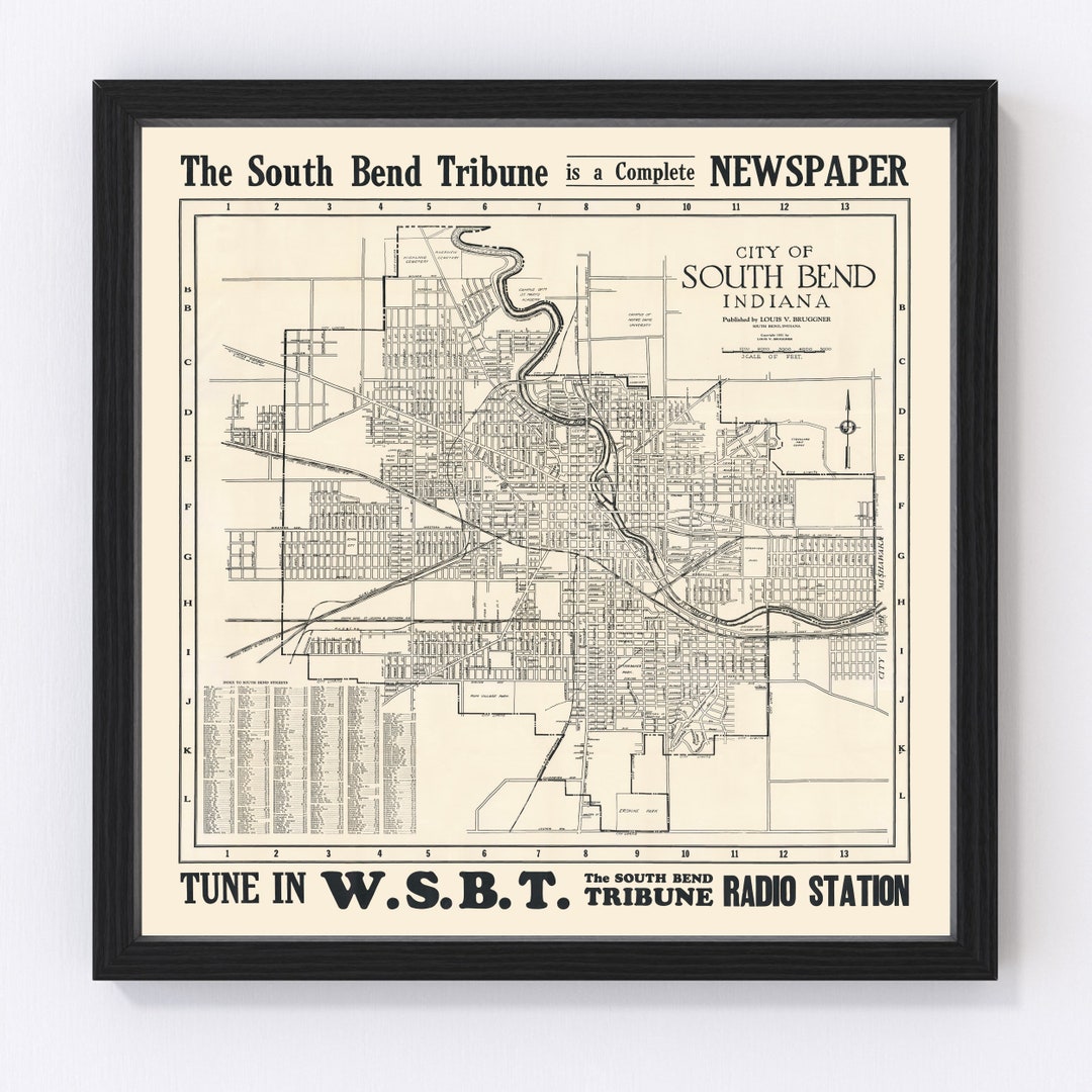South Bend Map 1931 - Old Map of South Bend Indiana Art Vintage Print ...