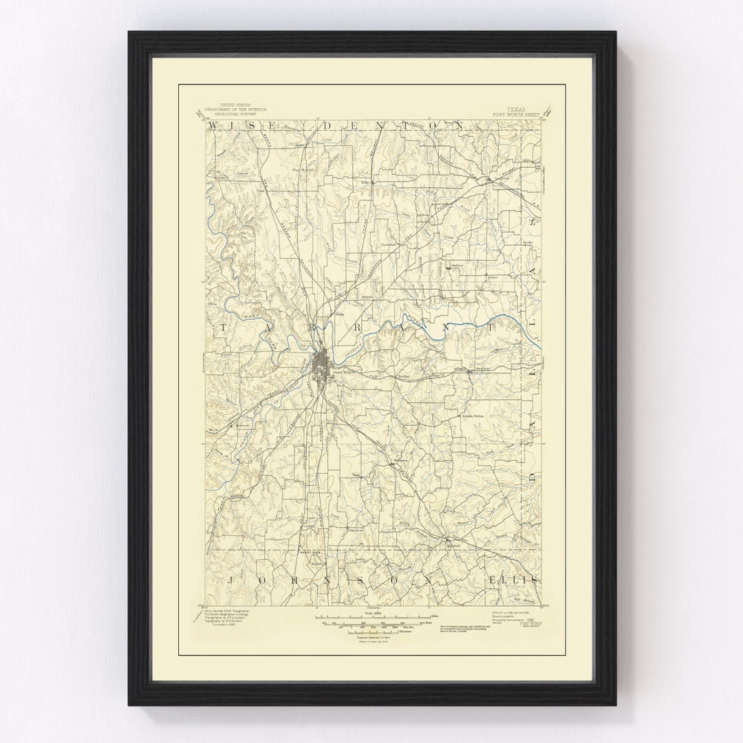 Fort Worth Map 1949 Old Map of Fort Worth Texas Art Vintage Print ...