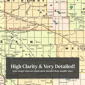 North Dakota Map 1909, Vintage North Dakota Map, Old North Dakota Art ...
