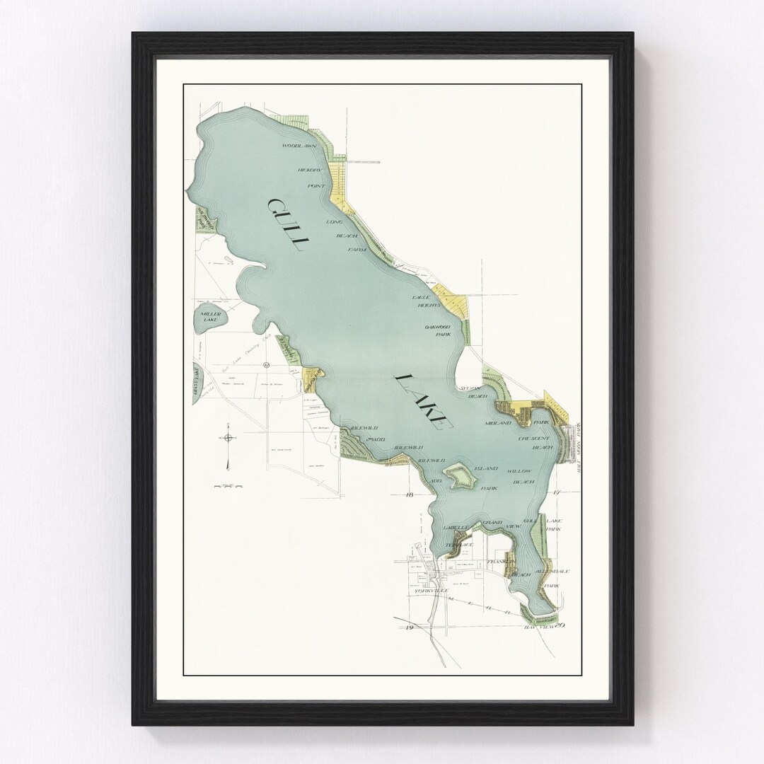 Gull Lake Map 1928, Vintage Gull Lake Map, Old Gull Lake Art, Wall Art ...