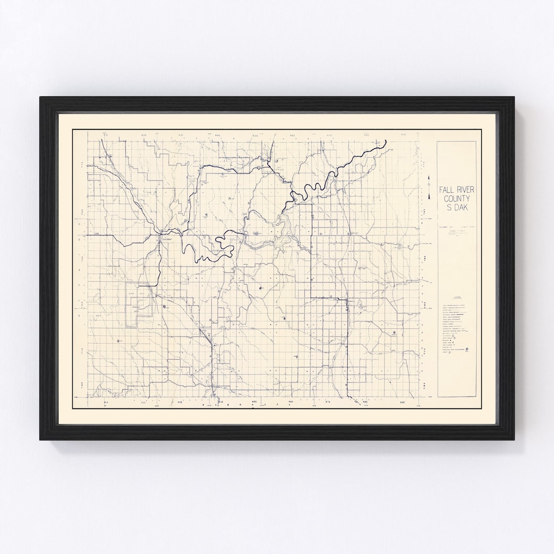 Fall River County Map 1951, Vintage Fall River County Map, Old Fall ...