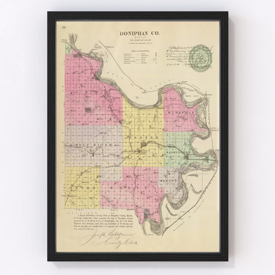 Doniphan County Map 1887, Vintage Doniphan County Map, Old Doniphan ...
