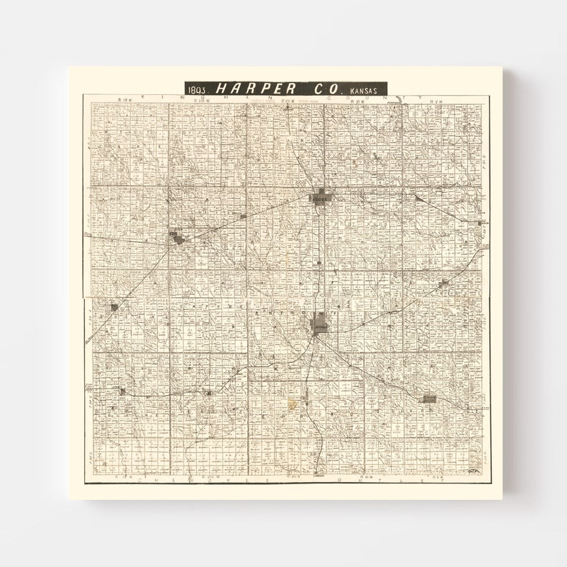 Harper County Map 1893, Vintage Harper County Map, Old Harper County ...