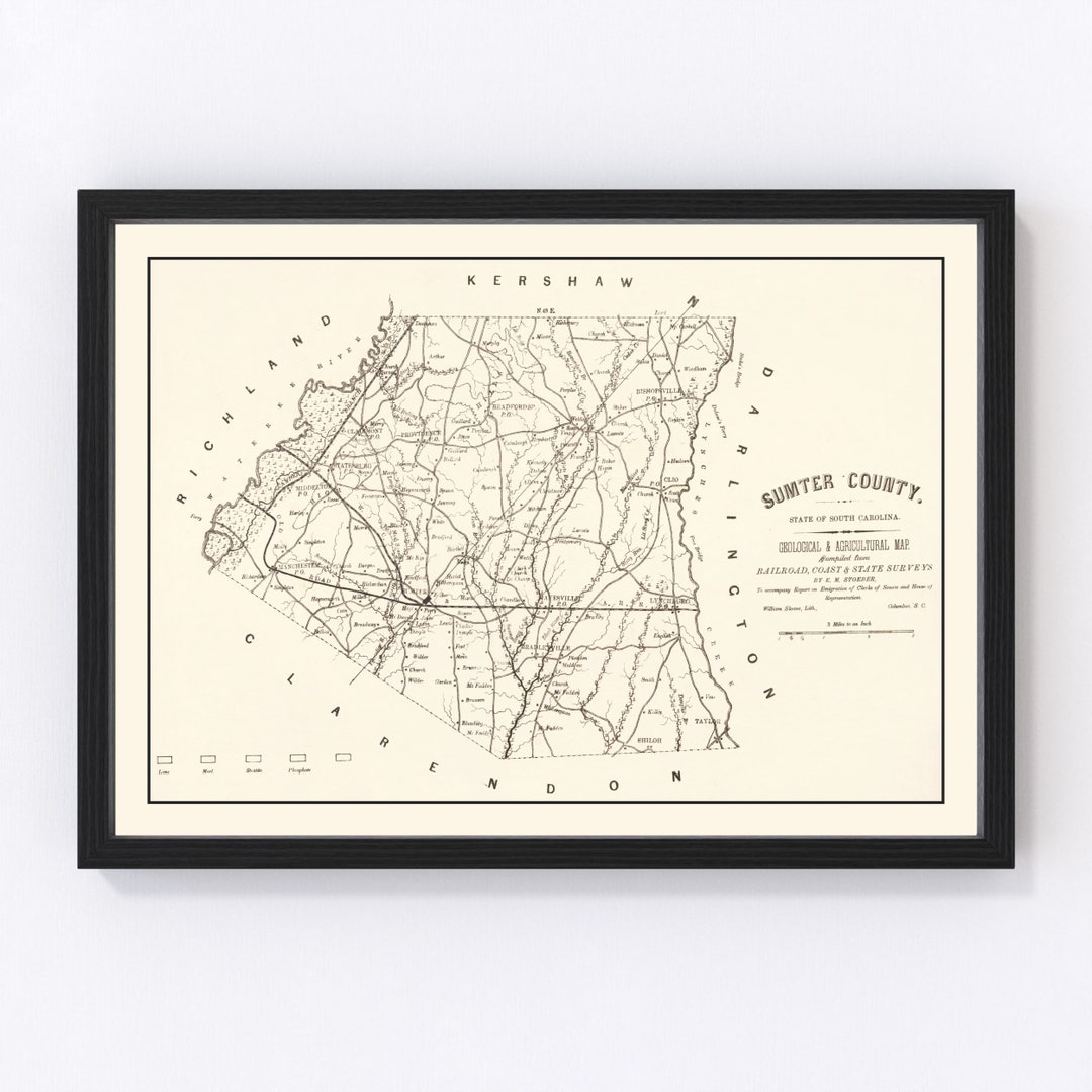 Sumter County Map 1880, Vintage Sumter County Map, Old Sumter County ...