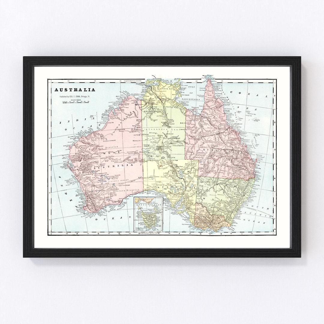 Australia Map 1901, Vintage Australia Map, Old Australia Art, Wall Art ...