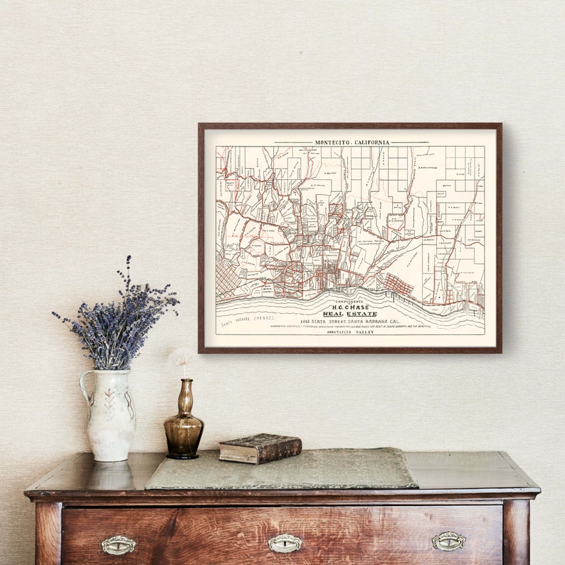 Montecito Map 1924, Vintage Montecito Map, Old Montecito California Art ...