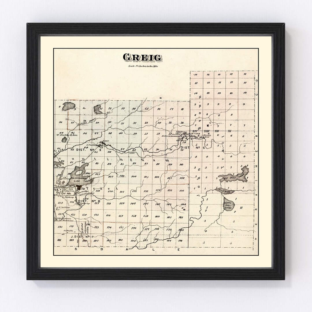 Greig Township Map 1875, Vintage Greig Township Map, Old Greig Township ...