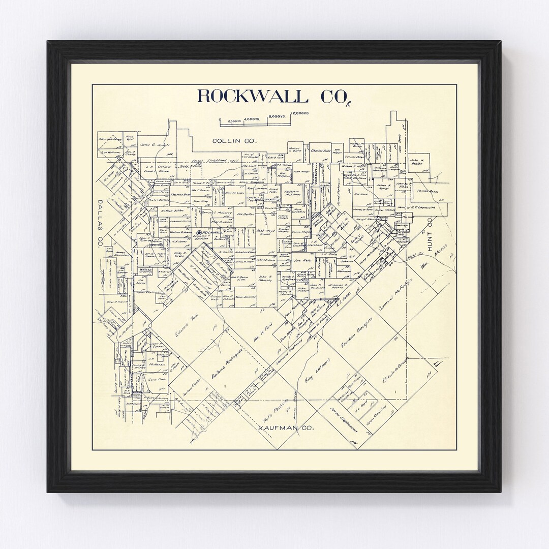 Rockwall County Map 1890, Vintage Rockwall County Map, Old Rockwall ...