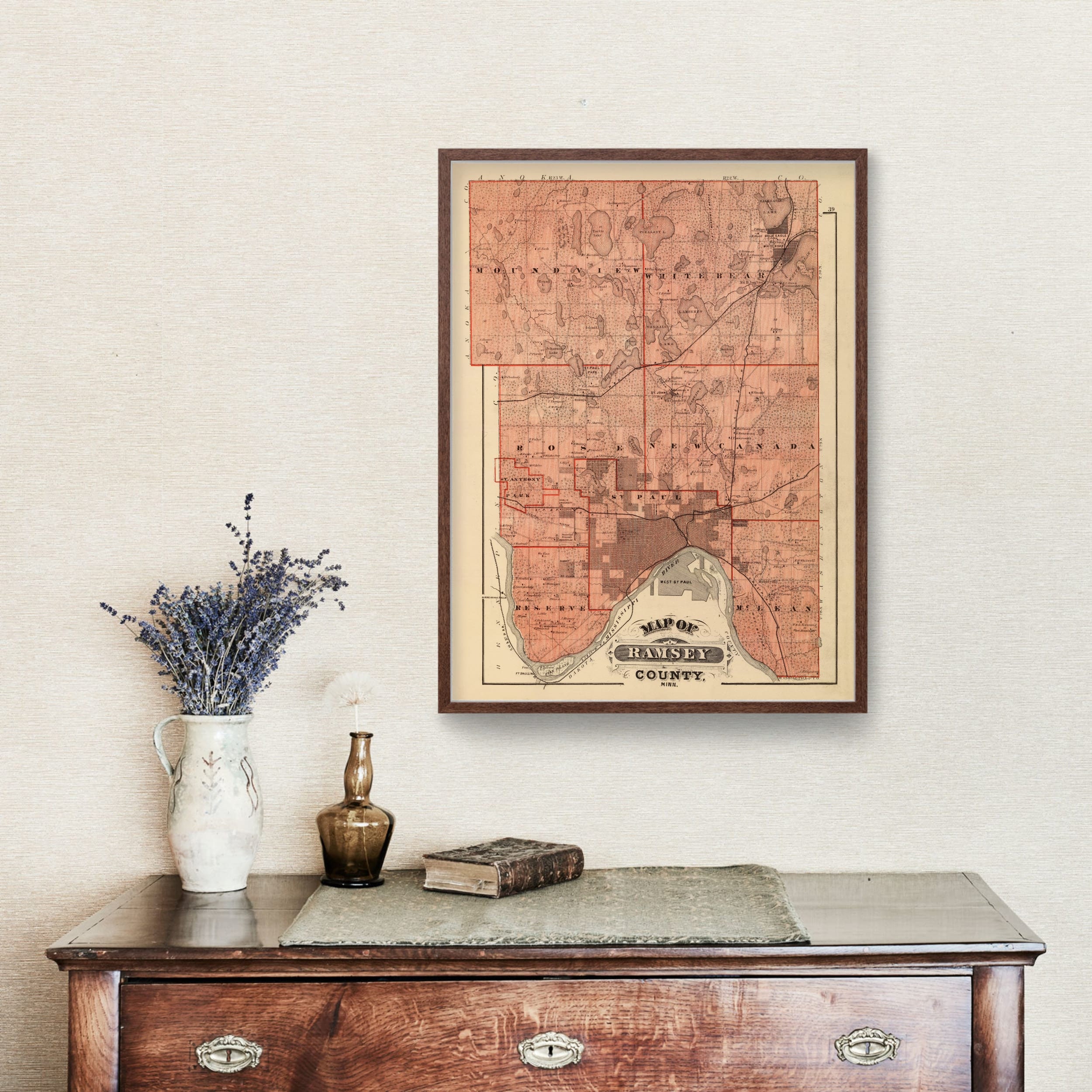 Ramsey County Map 1874, Vintage Ramsey County Map, Old Ramsey County ...