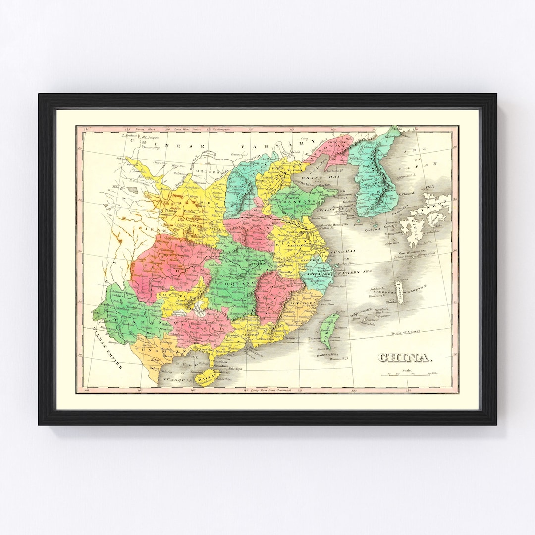 China Map Art Vintage Print From 1831 Old China Art Framed or Canvas - Etsy
