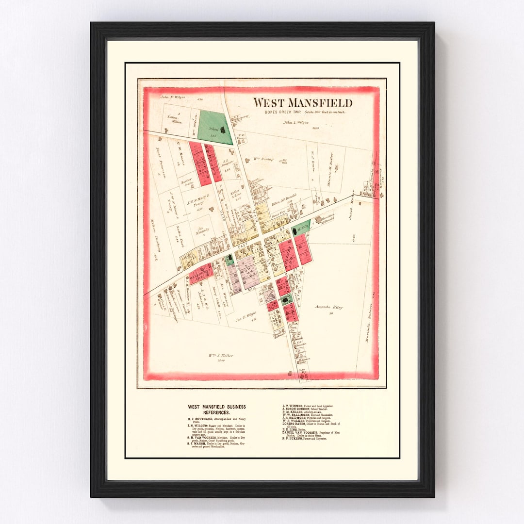 West Mansfield Map 1890, Vintage West Mansfield Map, Old West Mansfield ...