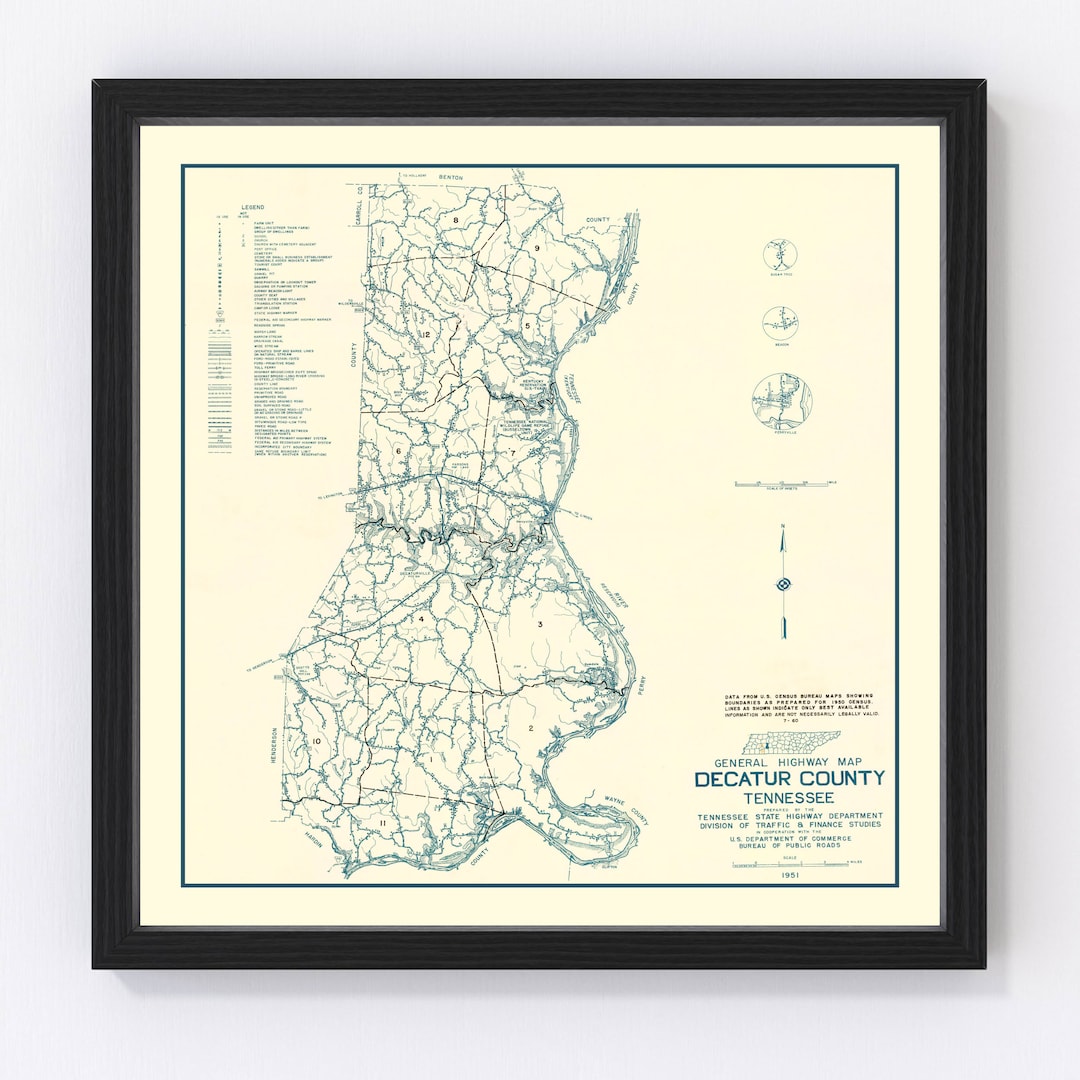 Decatur County TN Map 1951 Old Map of Tennessee Art Vintage Print ...