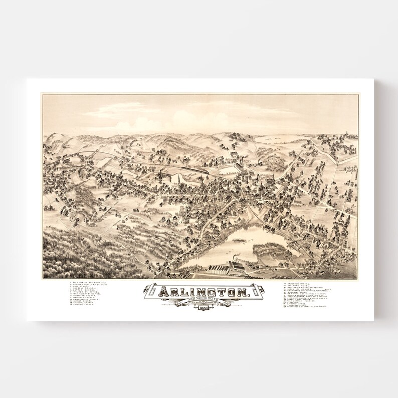 Arlington Map 1884 Old Map of Arlington Massachusetts Art - Etsy