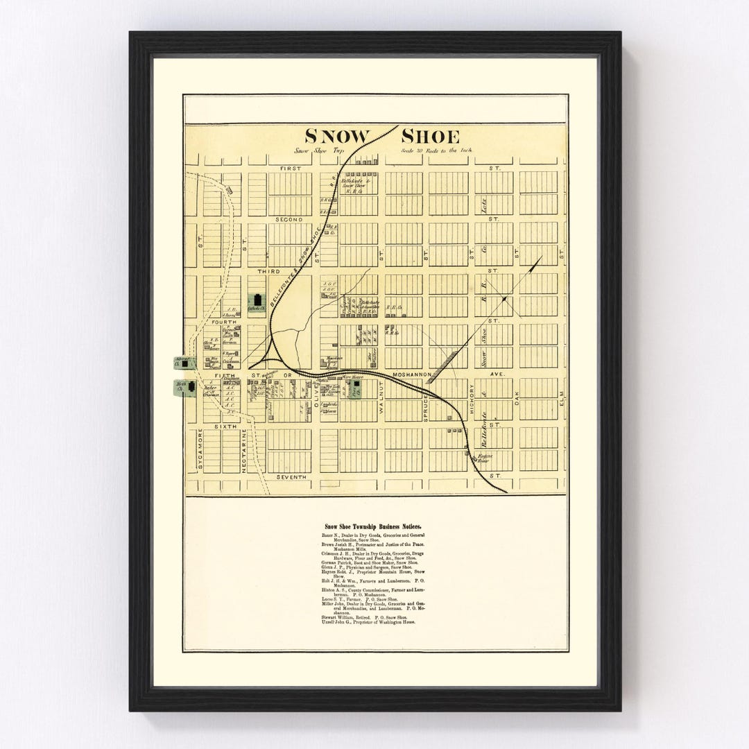 Snow Shoe Map 1874, Vintage Snow Shoe Map, Old Snow Shoe Pennsylvania ...