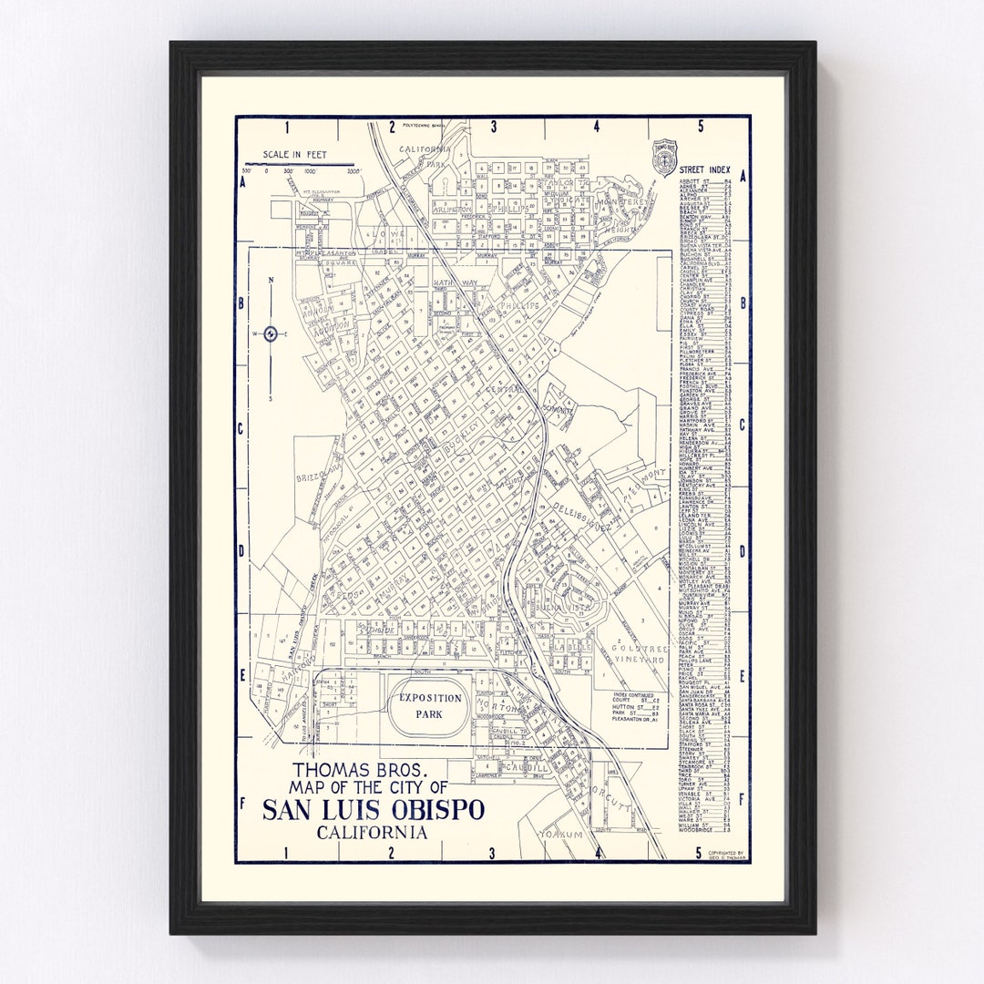 San Luis Obispo Map 1920 Old Map of San Luis Obispo California Art ...