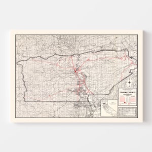 Tehama County CA Map 1935 Old Map of California Art Vintage Print ...