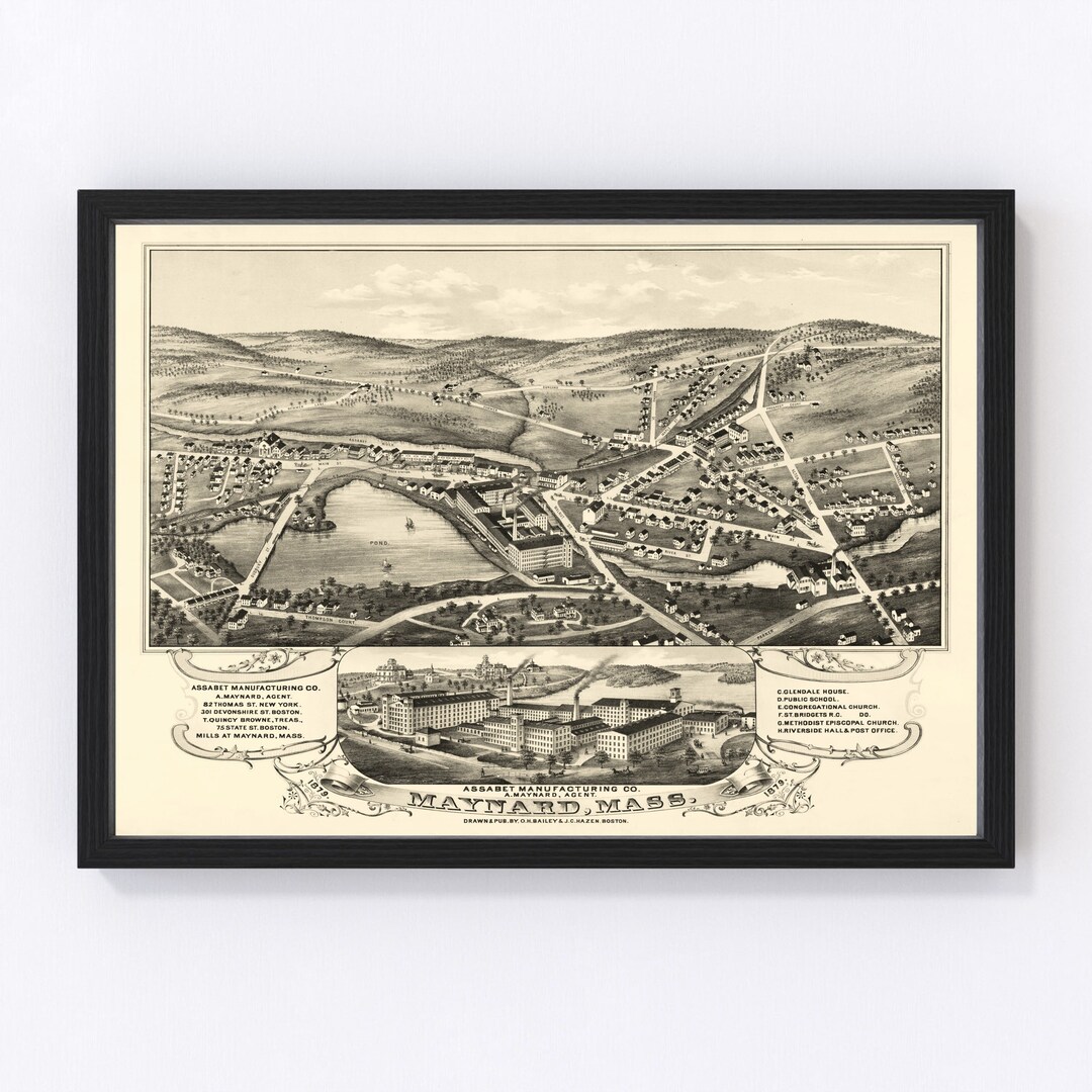 Maynard Map 1879 - Old Map of Maynard Massachusetts Art Vintage Print ...