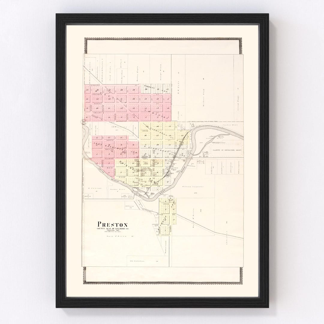 Preston Map 1896, Vintage Preston Map, Old Preston Minnesota Art, Wall ...