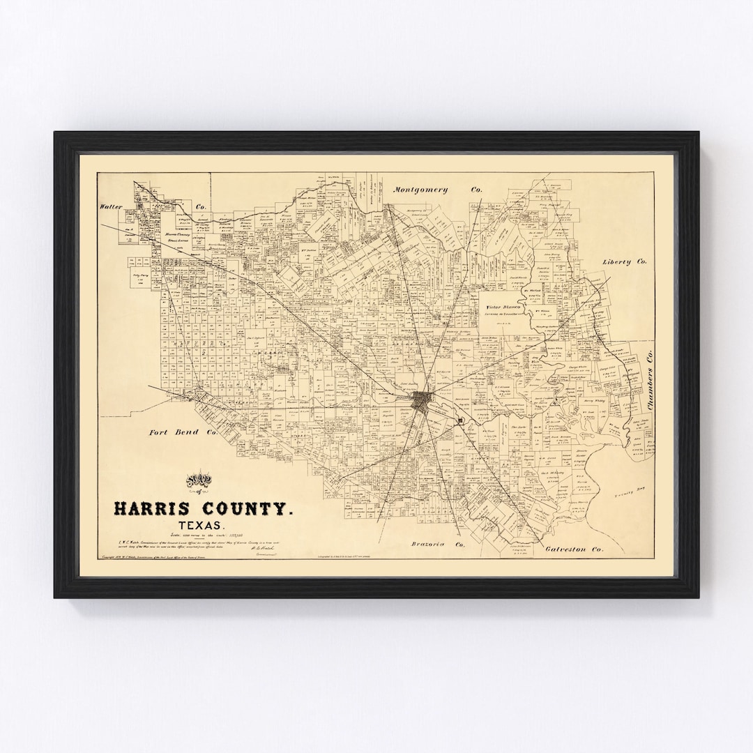 Harris County Texas Map 1879 - Old Map of Harris County Texas Art ...