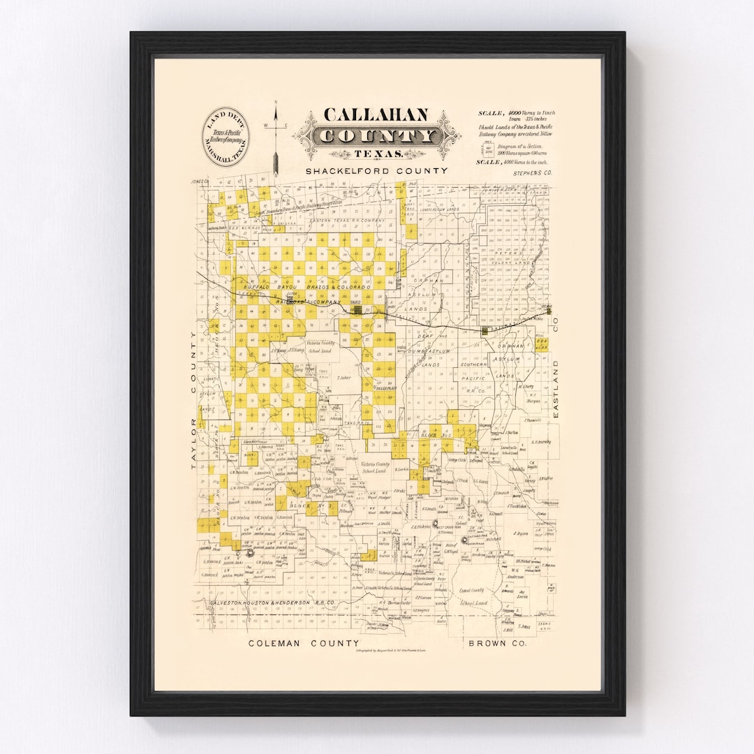 Callahan County Texas Map 1870 Old Map of Callahan County Texas Art ...