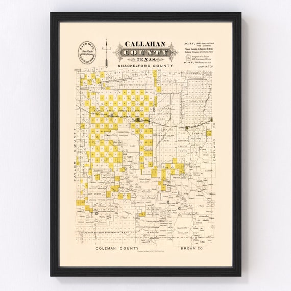 Callahan County Texas Map 1870 Old Map of Callahan County - Etsy