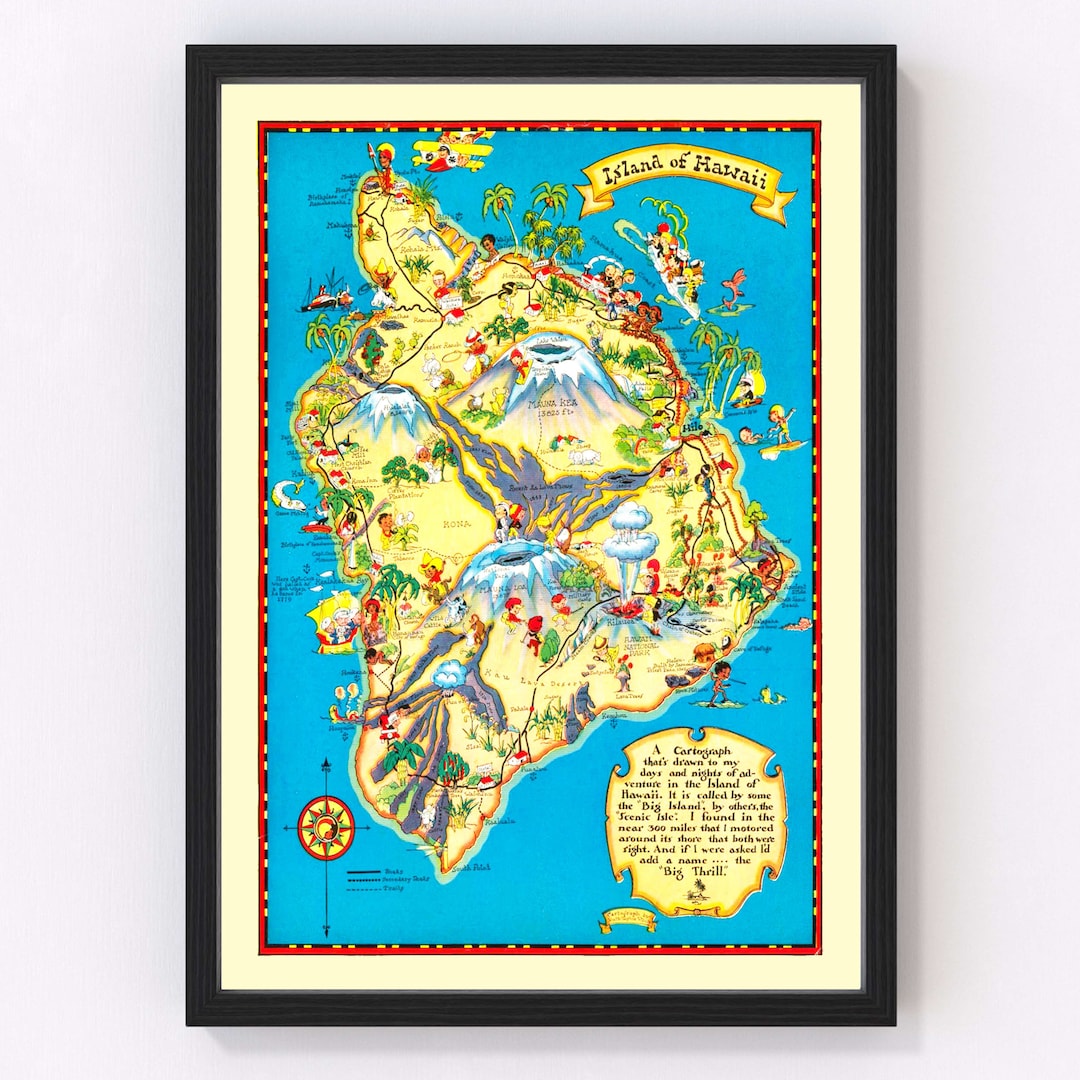 Hawaii Map 1931 - Old Map of Hawaii Art Vintage Print Framed Wall Art Canvas Portrait History ...