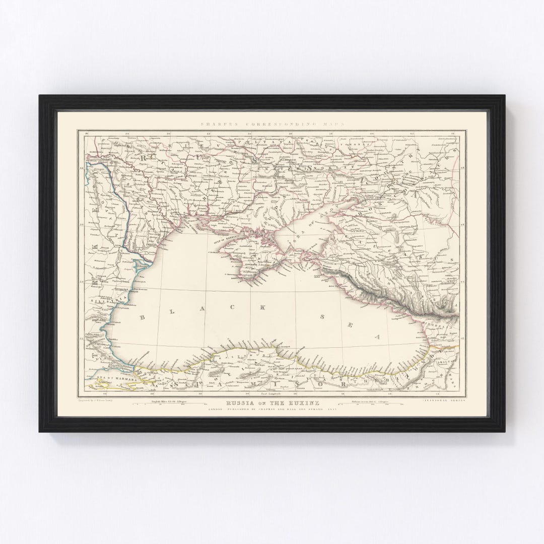 Black Sea Map 1847, Vintage Black Sea Map, Old Black Sea Art, Wall Art ...