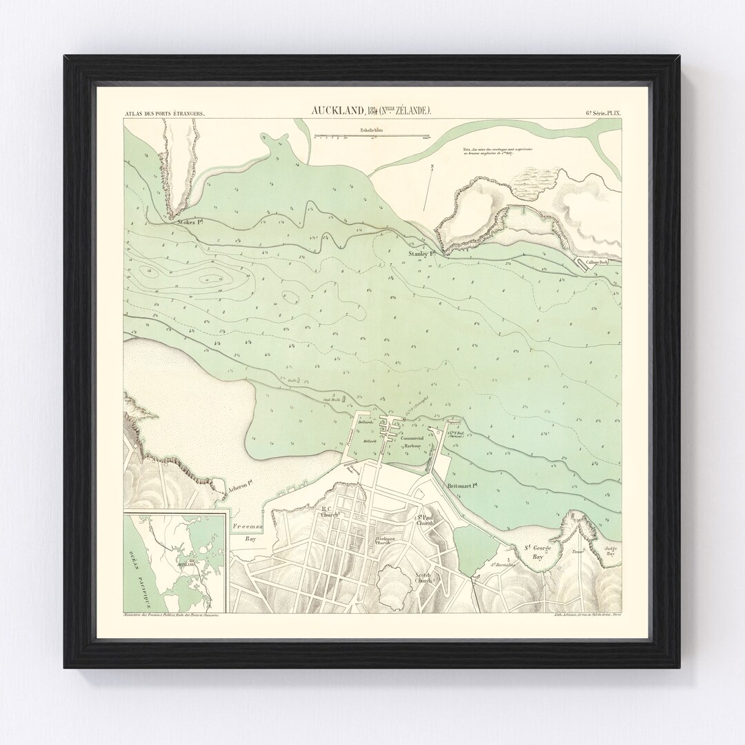 Auckland Map 1884, Vintage Auckland Map, Old Auckland Art, Wall Art ...