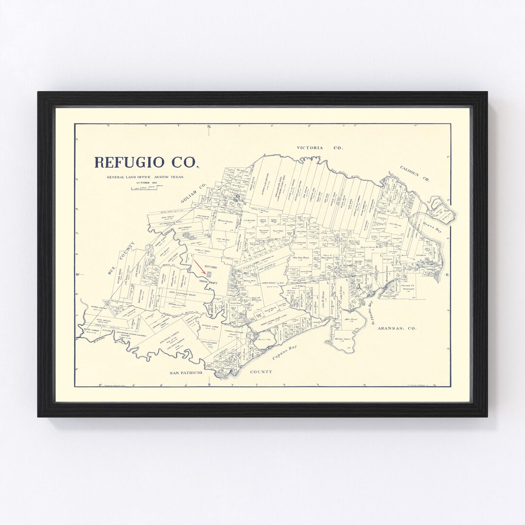 Refugio County Map 1921, Vintage Refugio County Map, Old Refugio County ...