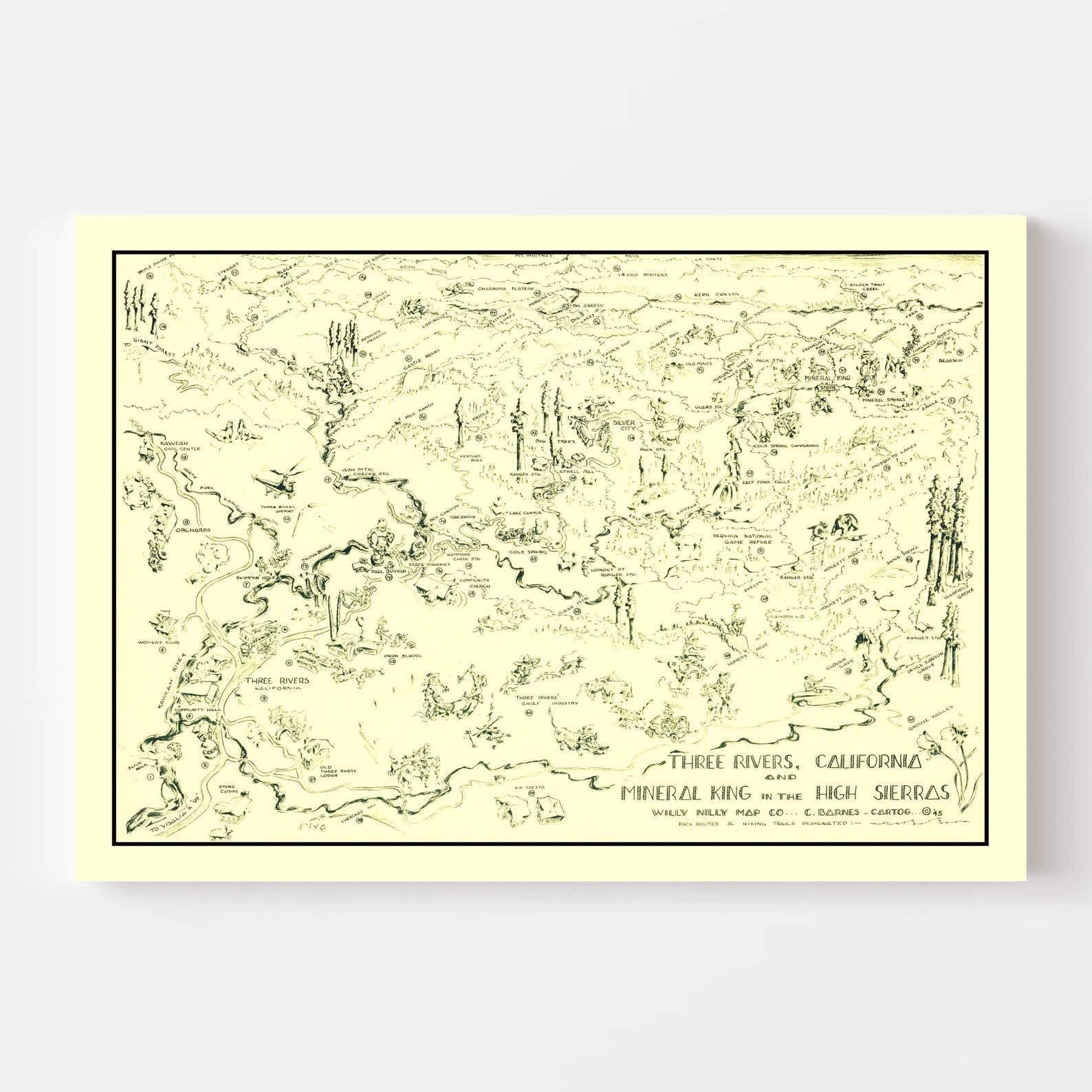 Three Rivers Map 1945 Old Map of Three Rivers California Art - Etsy