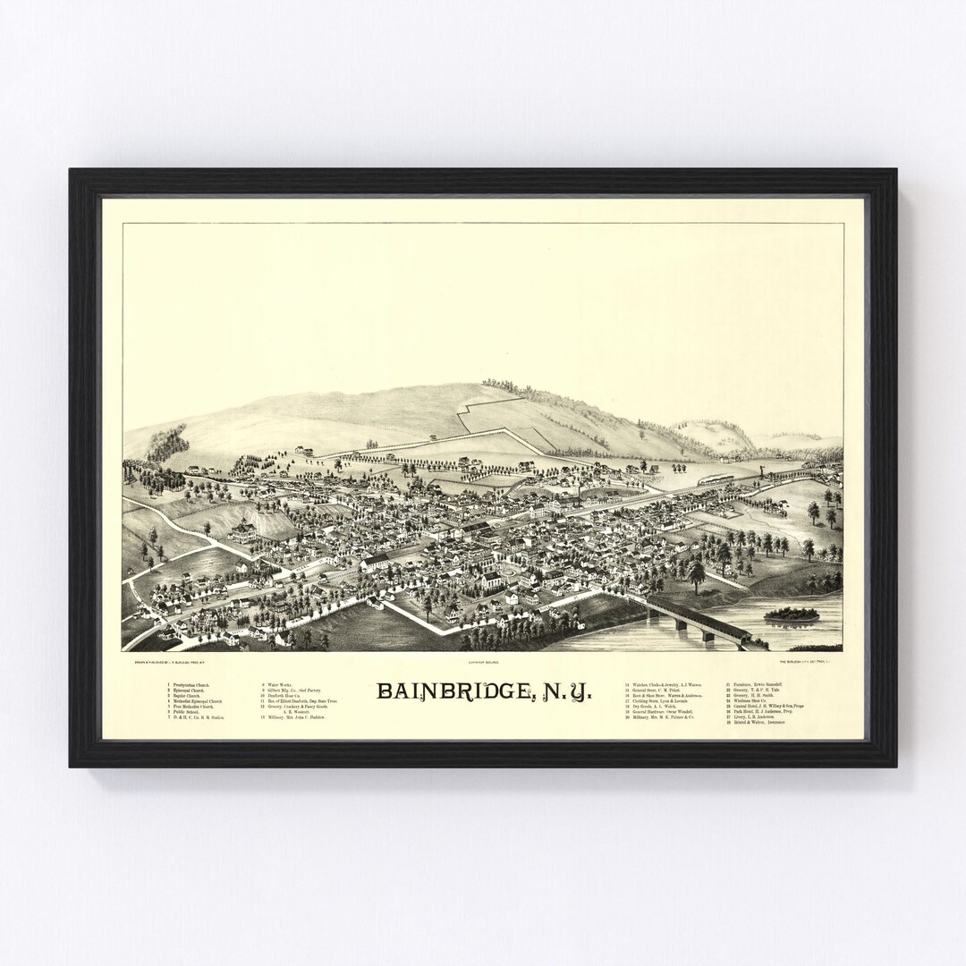 Bainbridge Map 1889 Old Map of Bainbridge New York Art Vintage Print ...