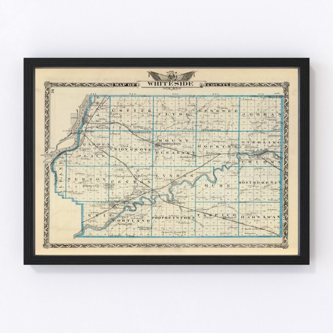 Whiteside County Map 1876, Vintage Whiteside County Map, Old Whiteside ...